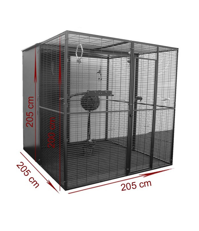 Garden aviary for parrots of 4 sqm2 with two-slope roof and mesh roof ...