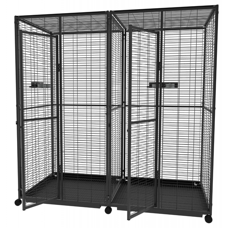 Indoor aviary for parrots of 2sqm divided in two with casters and mesh ...